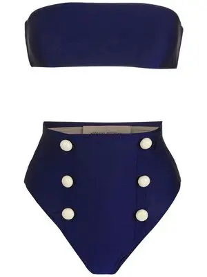 ADRIANA DEGREAS High-waisted Bikini With Button Detail - Blue