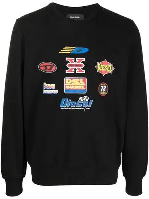 DIESEL® Logo-patch Crew-neck Sweatshirt - Black