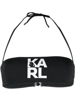 Karl Lagerfeld Logo-print Bandeau Bikini Top - Black