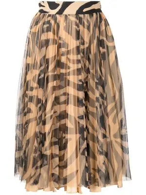 Off-White Zebra-print Flared Skirt - Brown
