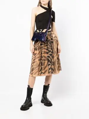 Off-White Zebra-print Flared Skirt - Brown