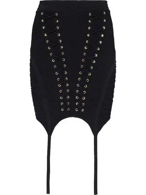 Balmain Lace-up Knit Mini Skirt