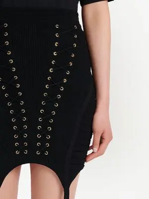 Balmain Lace-up Knit Mini Skirt