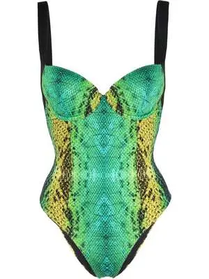 NOIRE SWIMWEAR Snakeskin-print Underwired Swimsuit - Green