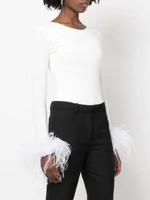 MANURI Elektra Feather-trim Blouse - White