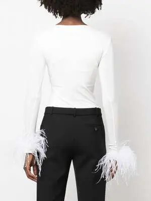 MANURI Elektra Feather-trim Blouse - White