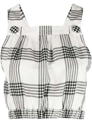 Lisa Marie Fernandez Blouson Checked Cropped Top - White