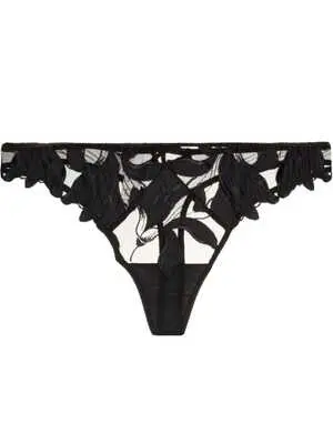 FLEUR DU MAL Lily Embroidered Hipster Thong - Black