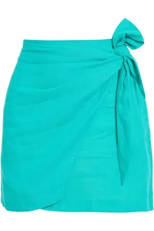 VIX PAULA HERMANNY Rai Wrapeffect Linenblend Mini Skirt - Jade