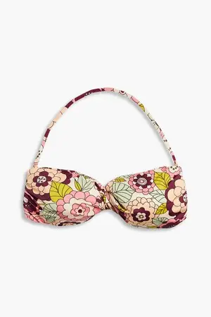 Dodo Bar Or Kayla Twist-front Floral-print Bandeau Bikini Top - Pink