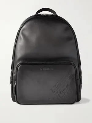 Berluti Scritto Logo-debossed Leather Backpack - Black