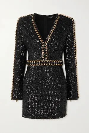 Balmain Embellished Sequined Crepe Mini Dress