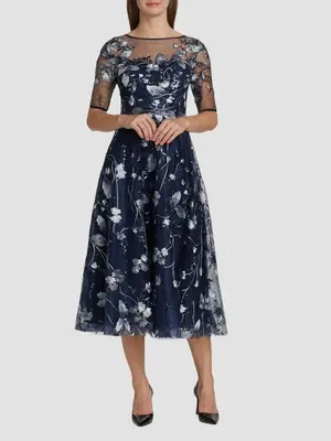 Rickie Freeman For Teri Jon Embroidered Tulle Tea Dress