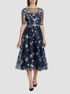 Rickie Freeman For Teri Jon Embroidered Tulle Tea Dress