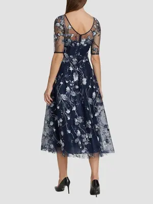 Rickie Freeman For Teri Jon Embroidered Tulle Tea Dress