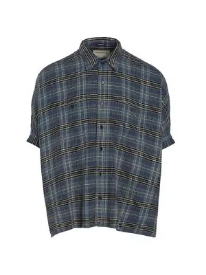 R13 Men's Plaid Oversized Boxy Shirt - Blue Plaid  - Blue Plaid