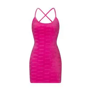 SKIMS Logo Velour Slip Dress - Hot Pink
