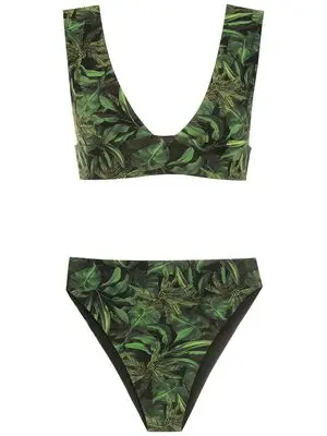 Isolda Coqueiral Foliage-print Bikini Set - Black