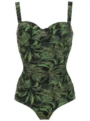 Isolda Coqueiral Foliage-print Swimsuit - Black