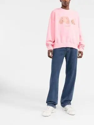 Palm Angels Teddy Bear Print Cotton Sweatshirt - Pink
