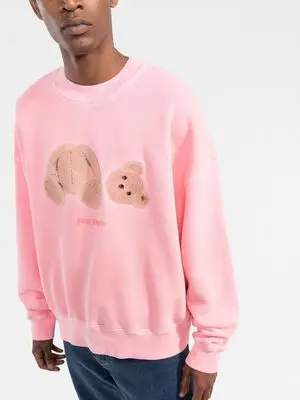Palm Angels Teddy Bear Print Cotton Sweatshirt - Pink