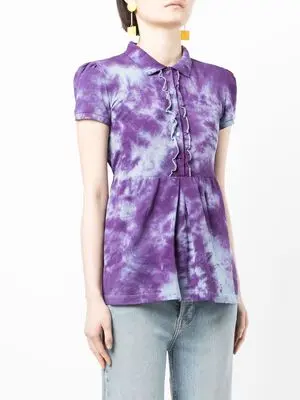 STAIN SHADE Tie-dye Peplum Polo Top