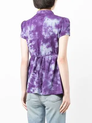 STAIN SHADE Tie-dye Peplum Polo Top