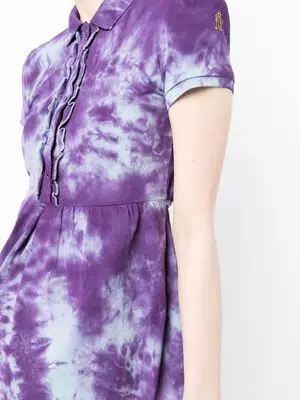 STAIN SHADE Tie-dye Peplum Polo Top