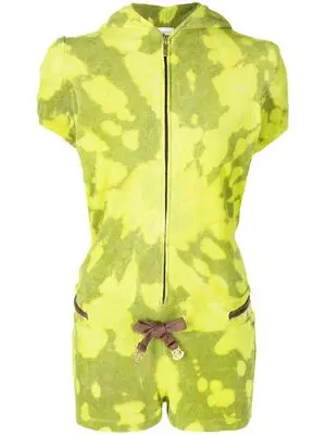 STAIN SHADE Tie-dye Hooded Playsuit - Green