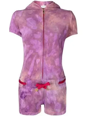 STAIN SHADE Tie-dye Velour Hooded Playsuit - Purple