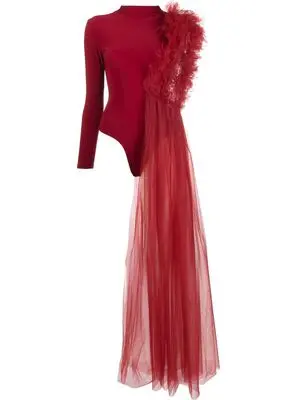 Alchemy Fashions X Lia Aram Ruched One-shoulder Tulle Jersey Top