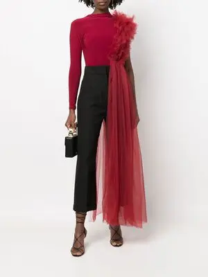 Alchemy Fashions X Lia Aram Ruched One-shoulder Tulle Jersey Top
