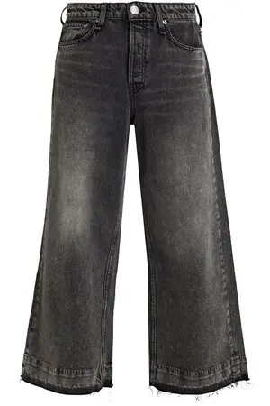 Rag & Bone Maya Cropped Faded Highrise Wideleg Jeans - Charcoal