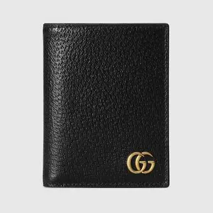 Gucci Gg Marmont Card Case, Black, Leather Black Leather