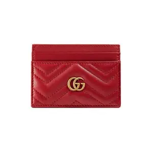 Gucci Gg Marmont Card Case, Black, Leather Red