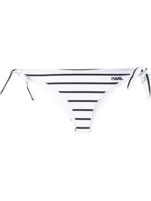 Karl Lagerfeld Striped Logo-print Bikini Bottom - White
