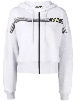 MSGM Logo-print Zip-up Hoodie - Grey