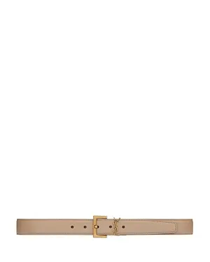 Saint Laurent Cassandre Belt With Square Buckle - Dark Beige