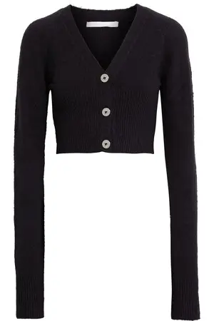 Helmut Lang Helmut Lang Cropped Brushed Cotton-Blend Cardigan - Black