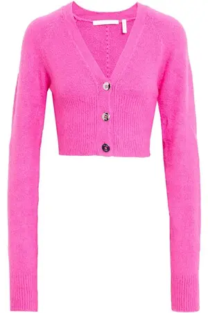 Helmut Lang Cropped Brushed Cotton-blend Cardigan - Bright Pink