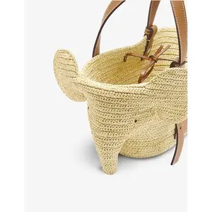 Loewe Small Elephant Raffia And Leather Shoulder Bag