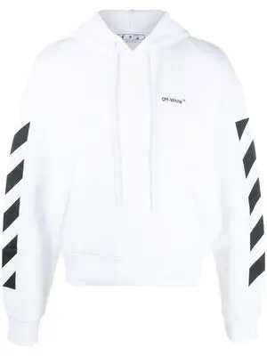 Off-White Off-White Diag-Stripe Cotton Hoodie White Black