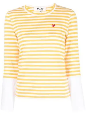 Play Comme Des Garcon Striped Long-sleeve T-shirt - Yellow