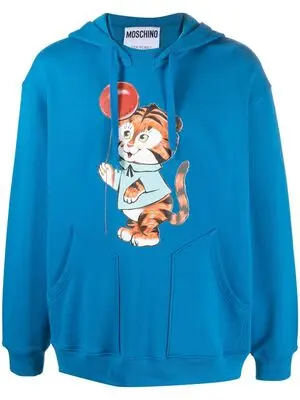 Moschino Graphic Print Drawstring Hoodie - Blue