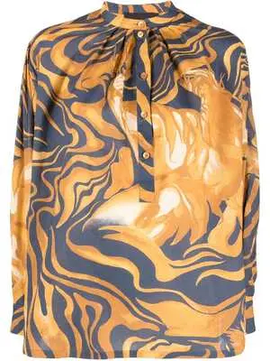 Alberta Ferretti Abstract-print Cotton Blouse - Yellow
