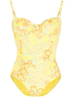 Tory Burch Floral Print One Piece Swimsuit - Yellow