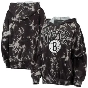 MAJESTIC THREADS Brooklyn Nets Burble Tie-dye Tri-blend Pullover Hoodie - Black