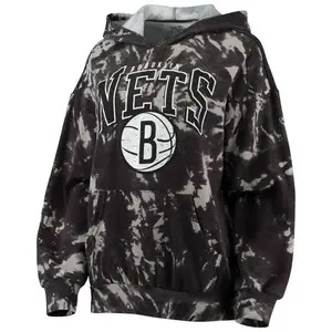 MAJESTIC THREADS Brooklyn Nets Burble Tie-dye Tri-blend Pullover Hoodie