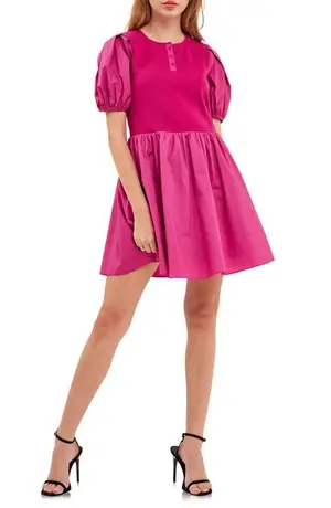 English Factory Mixed Media Henley Minidress