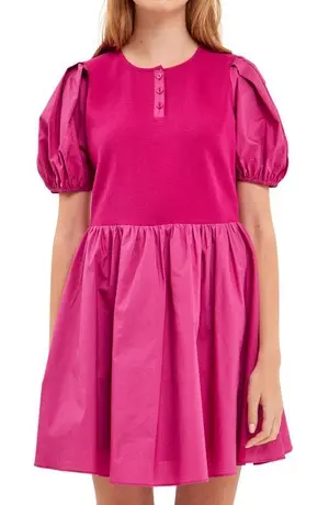 English Factory Mixed Media Henley Minidress